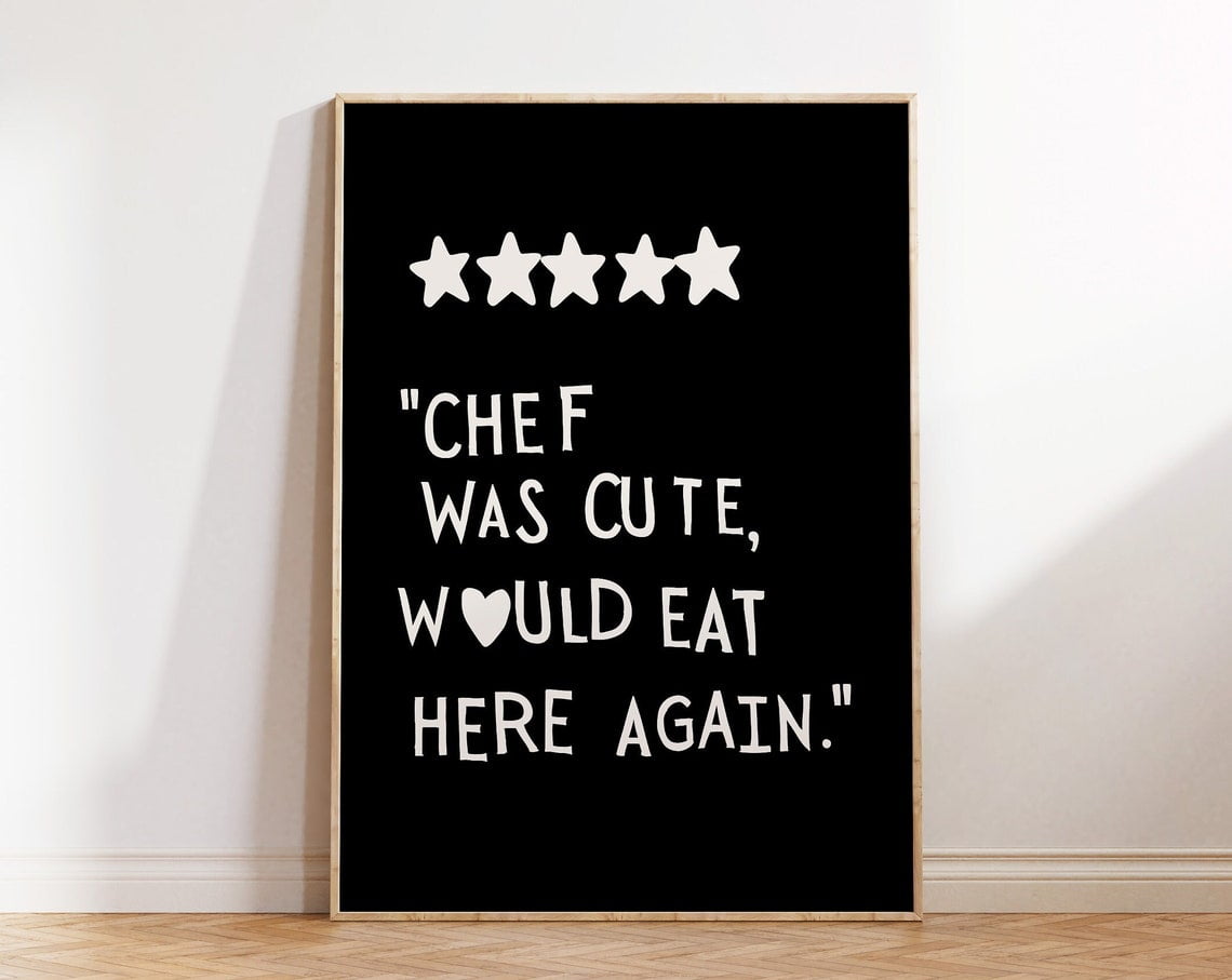 Chef Was Cute Print Aesthetic Kitchen Decor Heart Poster Cute Cooking ...