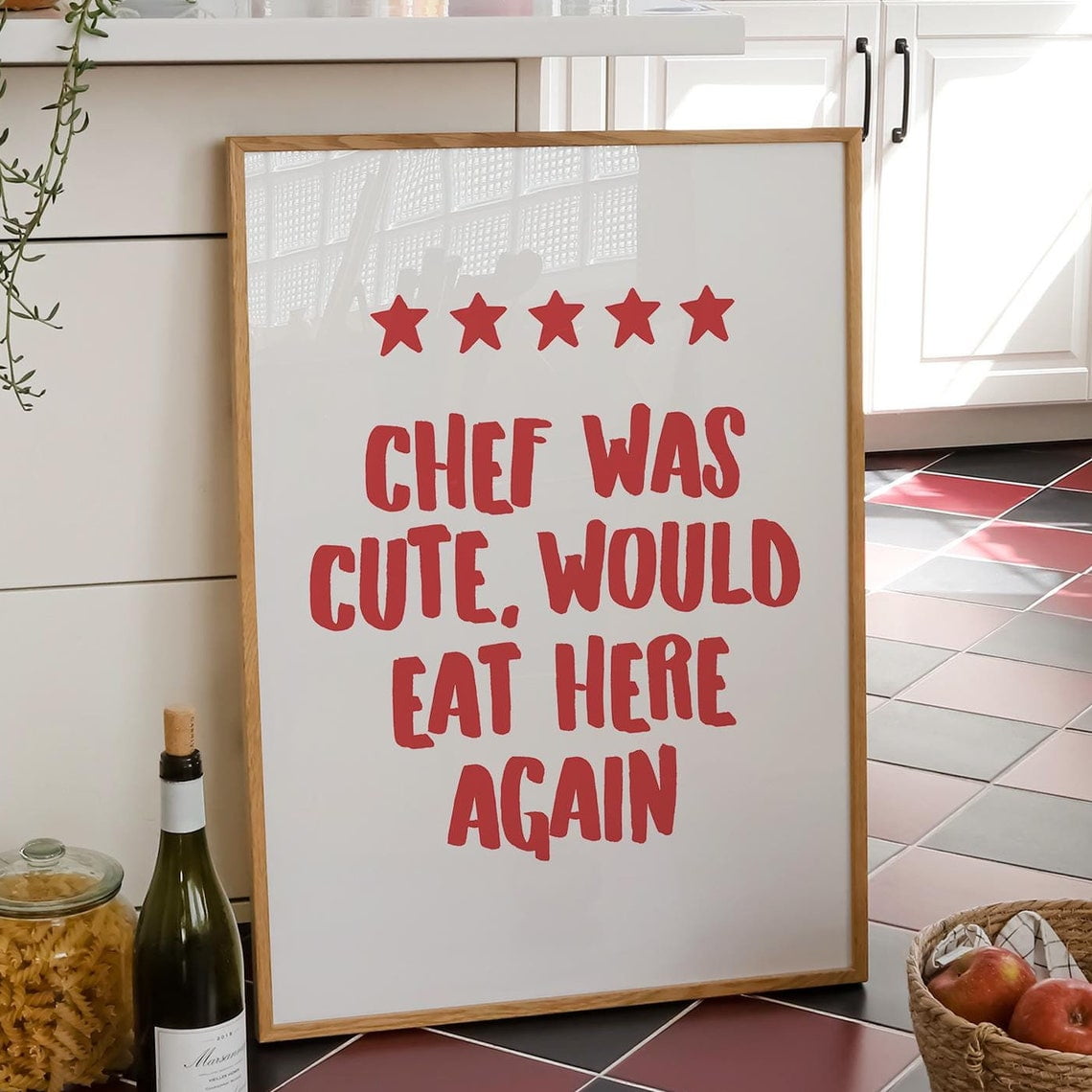 Chef Was Cute Print, Cute Cooking Art, Kitchen Wall Art, Trendy Rating ...