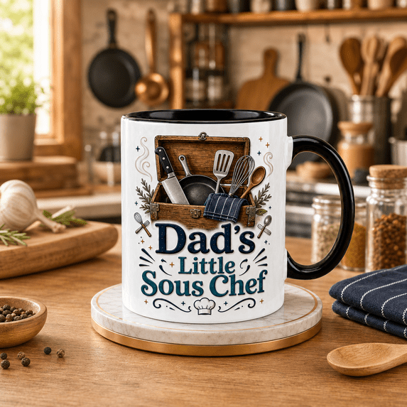 Chef Dad Mug, Dad's Little Sous Chef Coffee Cup with Knife Pan Spatula ...