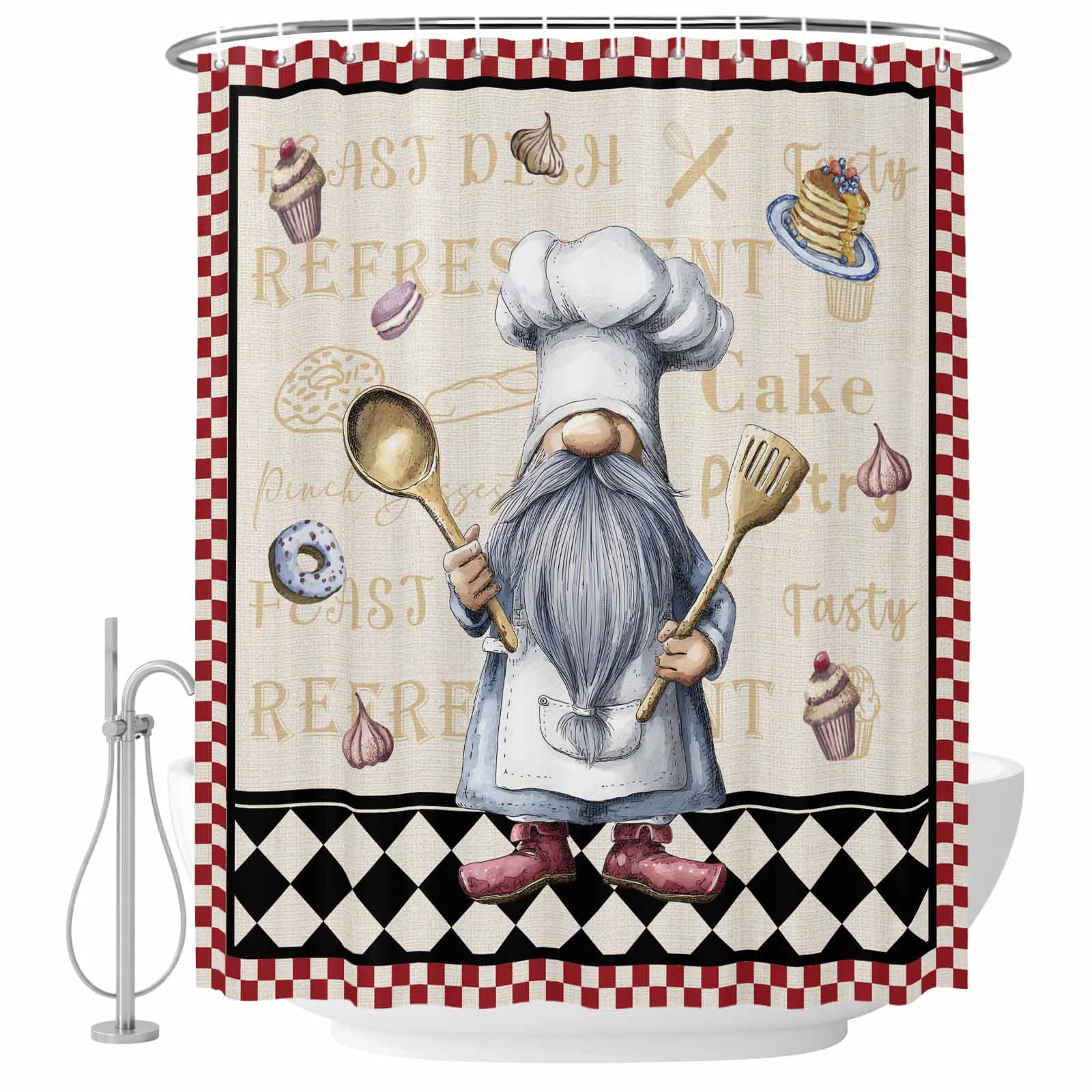 Chef Dwarf Bathroom Shower Curtains with Hooks, Desserts Ice Cream ...