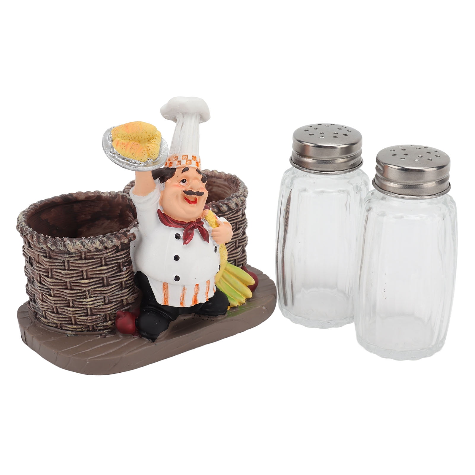 Chef Figurine Holder with 2 Glass Sauce Bottles - Decorative Synthetic ...