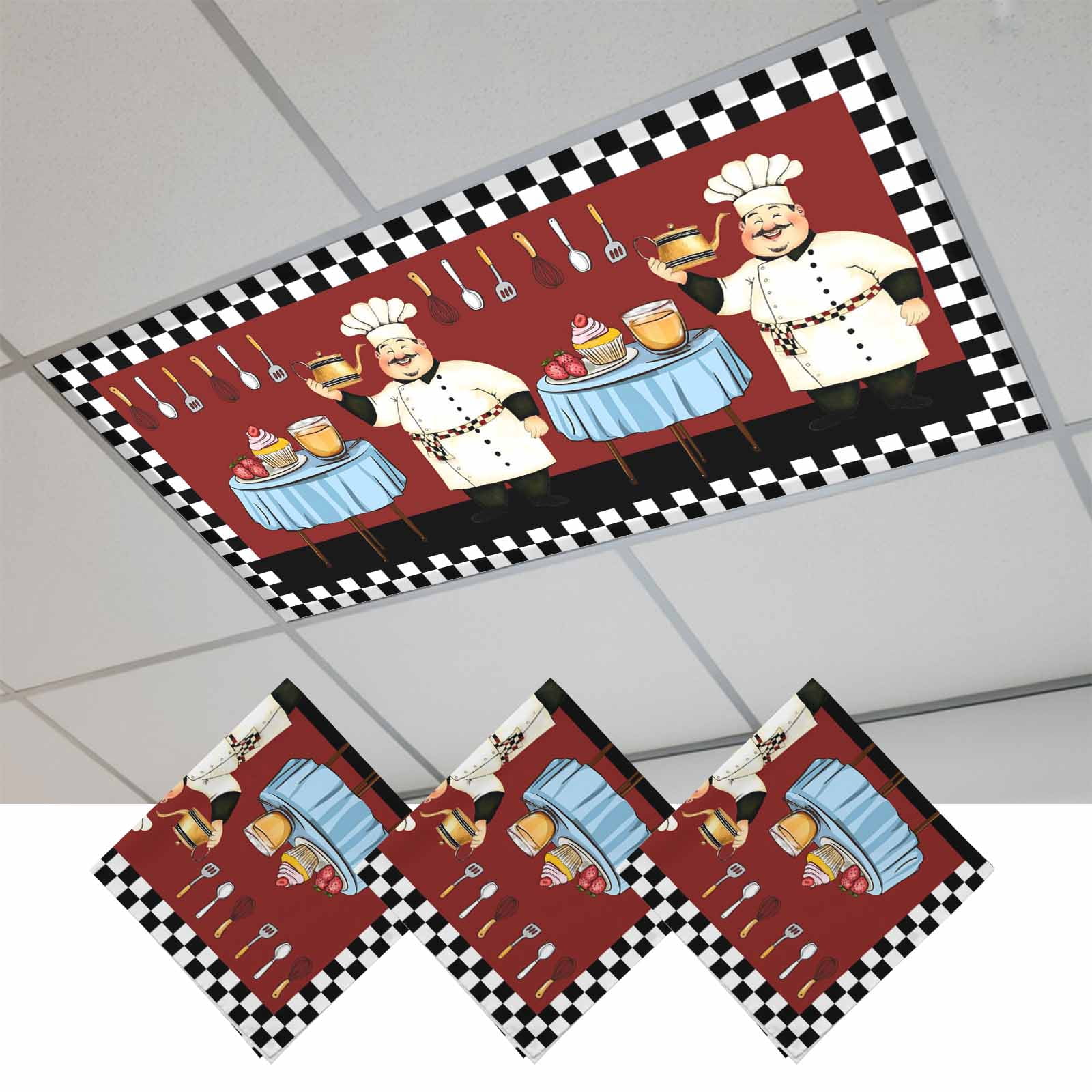 Chef Fluorescent Light Covers, Cartoon Red Food Cooking Black White ...