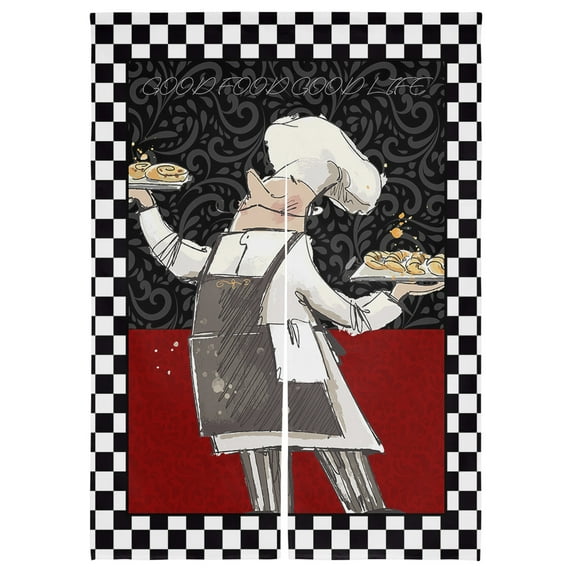 Chef Food Vintage Texture Kitchen Door Curtain Japanese Style Cafe ...