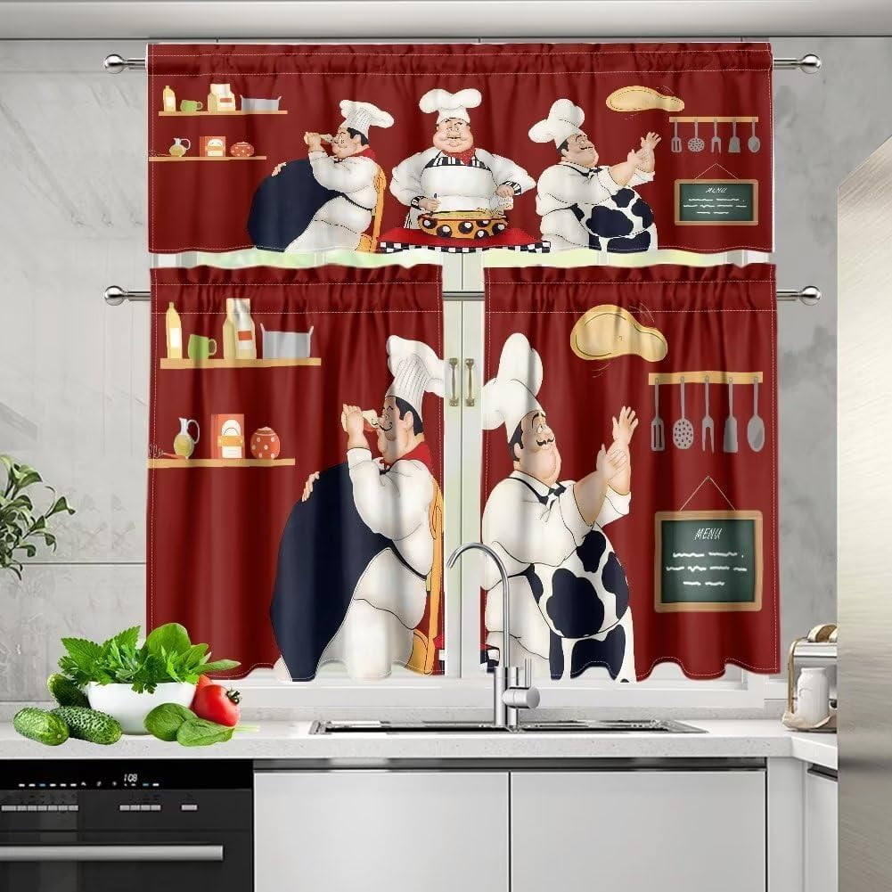 Chef Gnome Kitchen Curtains 3 Piece Set, Kitchen Window Chef Kitchen ...