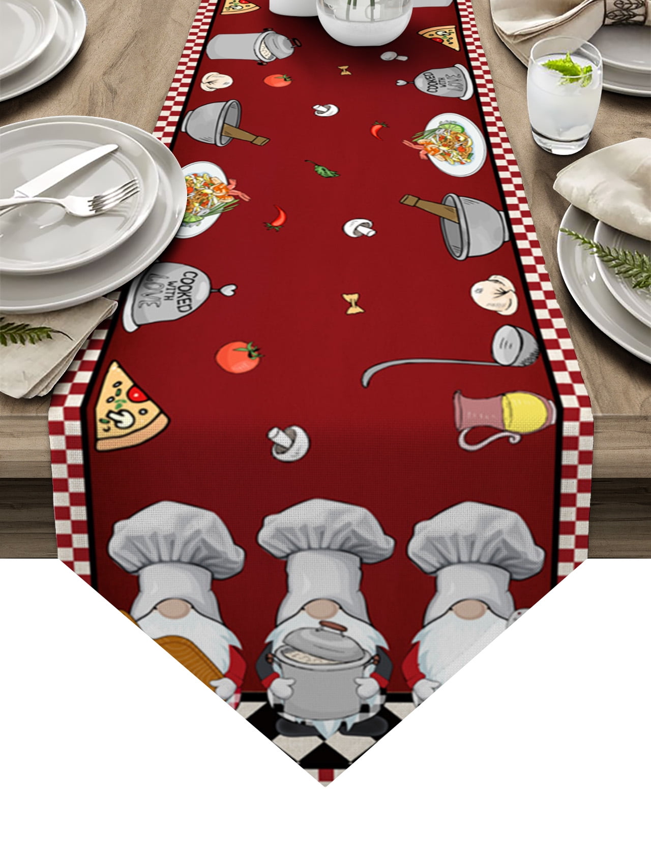 Chef Gnome Plaid Cake Cooking Table Runner Modern Party Dining Table ...