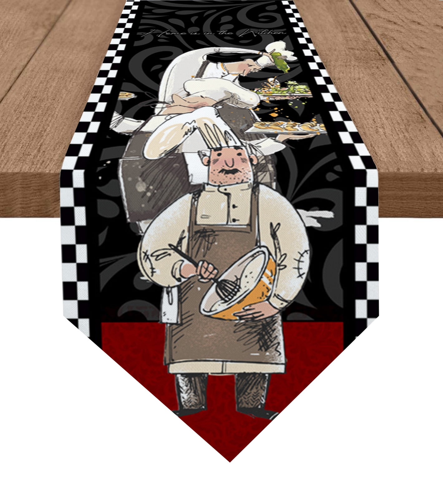 Chef Gnome Plaid Cake Cooking Table Runner Modern Party Dining Table ...
