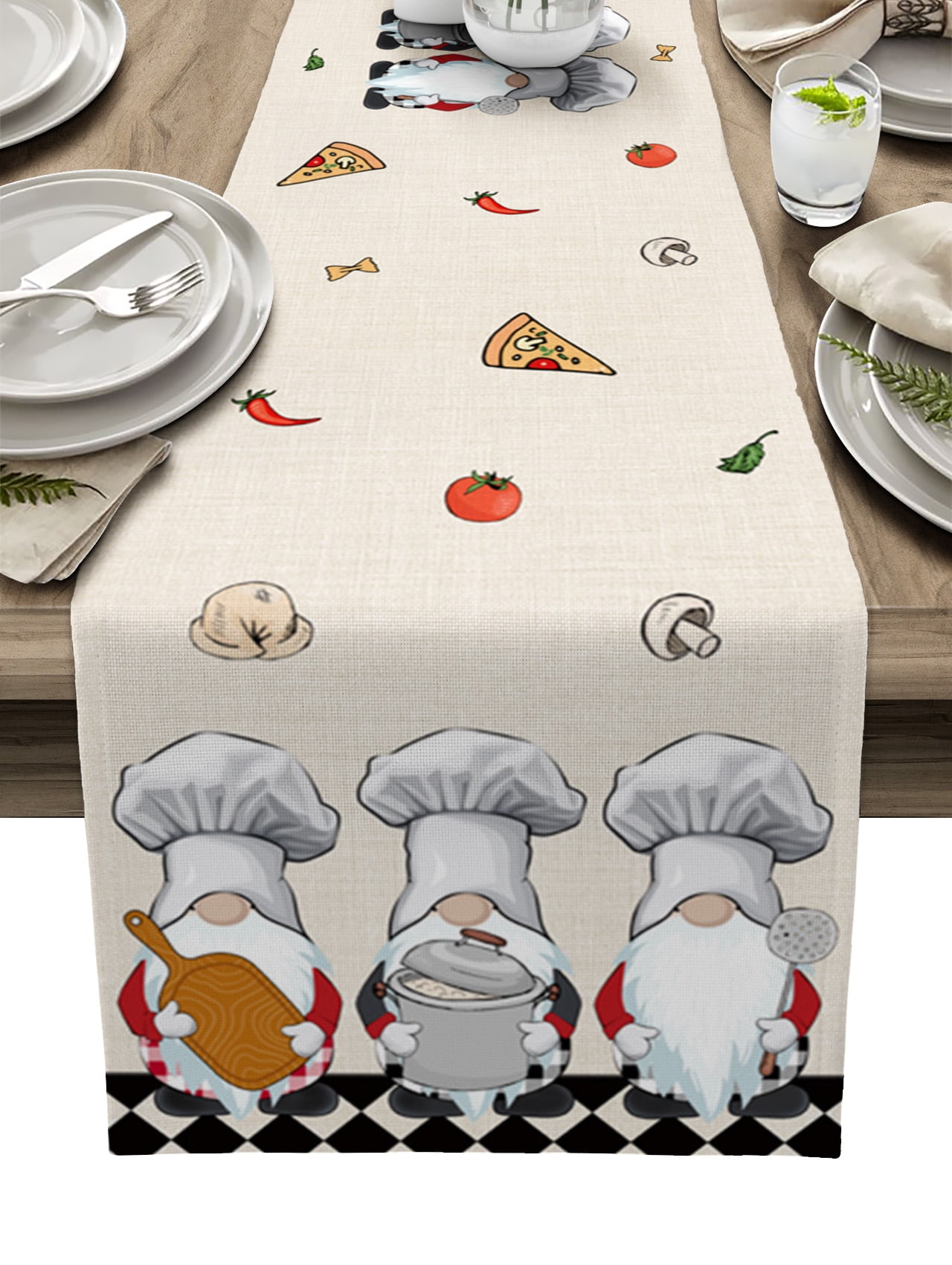 Chef Gnome Plaid Cake Table Runners Kitchen Runner Dinning Wedding ...