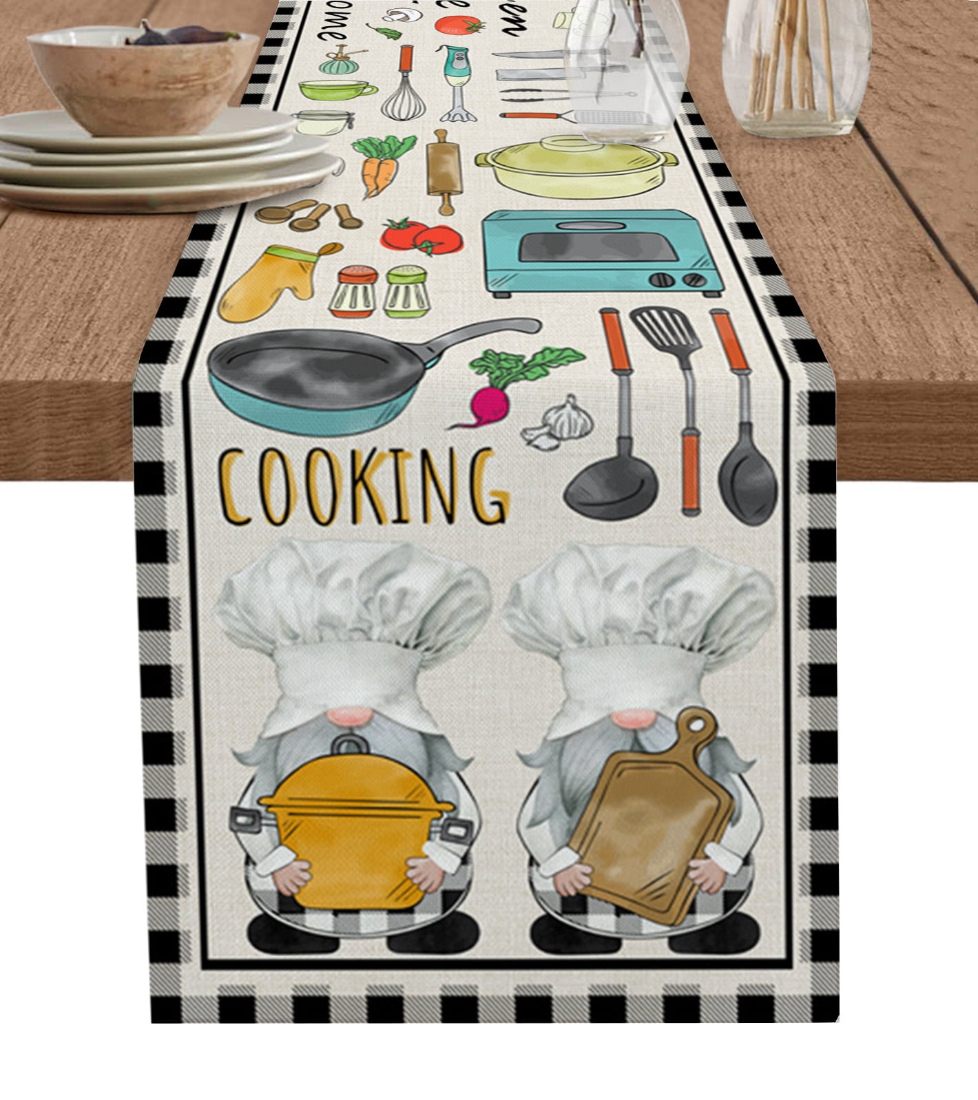 Chef Gnome Plaid Cake Table Runners Kitchen Runner Dinning Wedding ...
