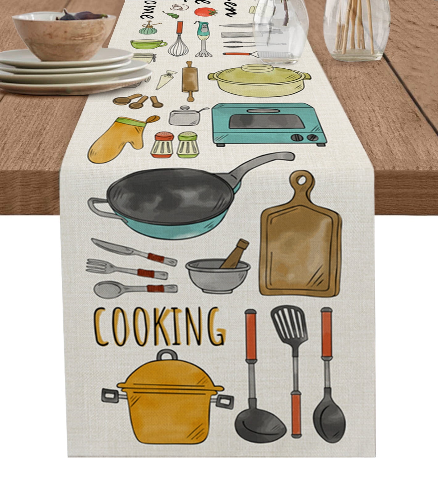 Chef Gnome Plaid Cake Table Runners Kitchen Runner Dinning Wedding ...