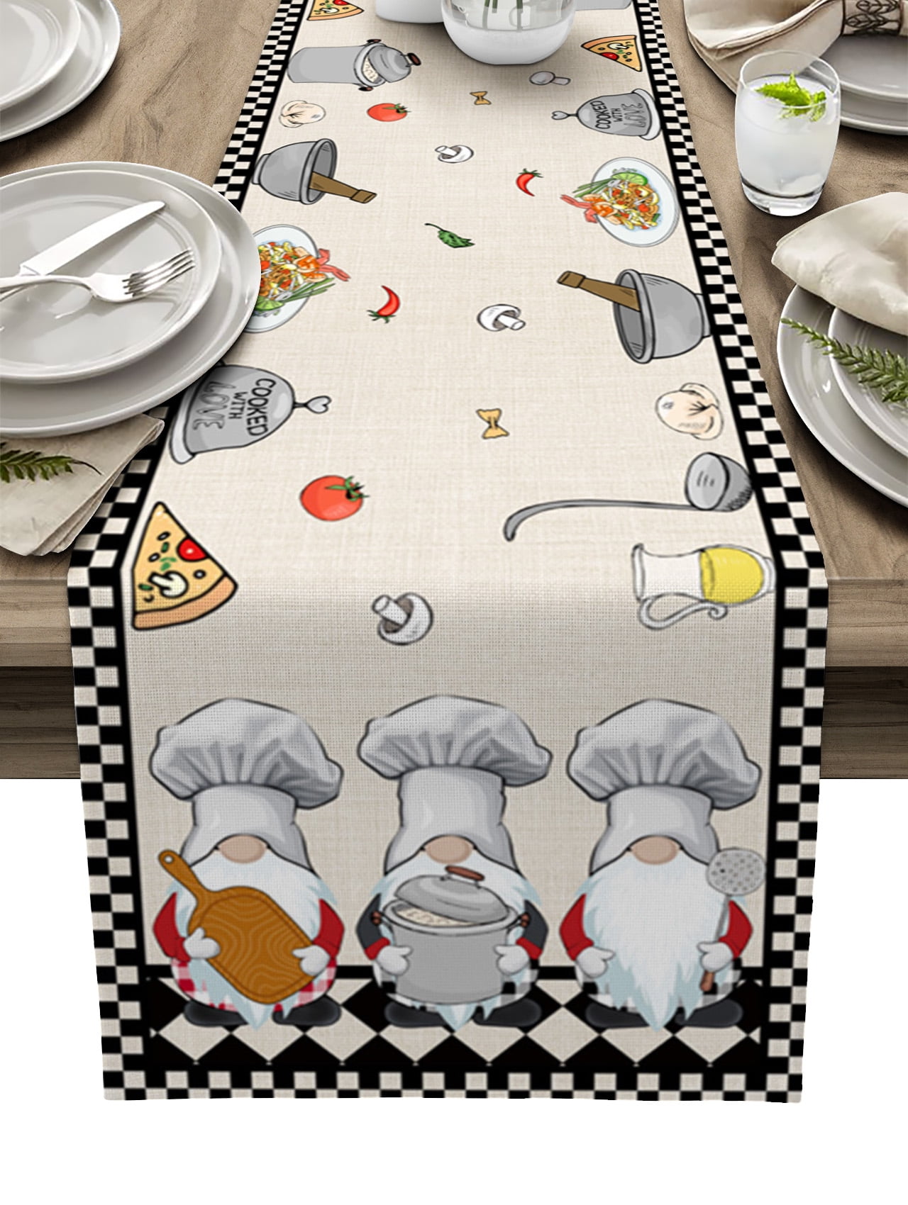 Chef Gnome Plaid Cake Table Runners Kitchen Runner Dinning Wedding ...