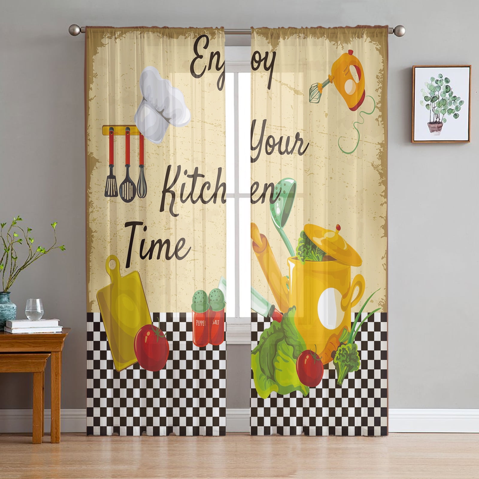 Chef Gnome Plaid Cake Tulle Sheer Curtain for Living Room Adults Kid ...