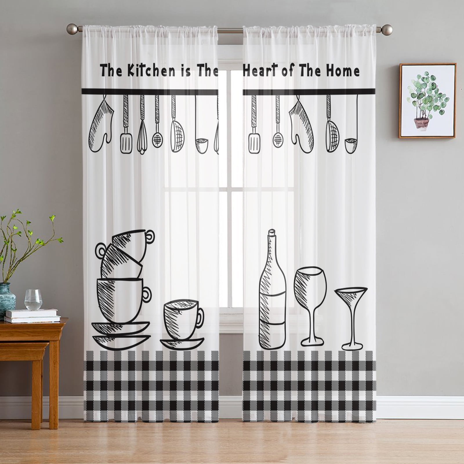 Chef Gnome Plaid Cake Tulle Sheer Curtain for Living Room Adults Kid ...