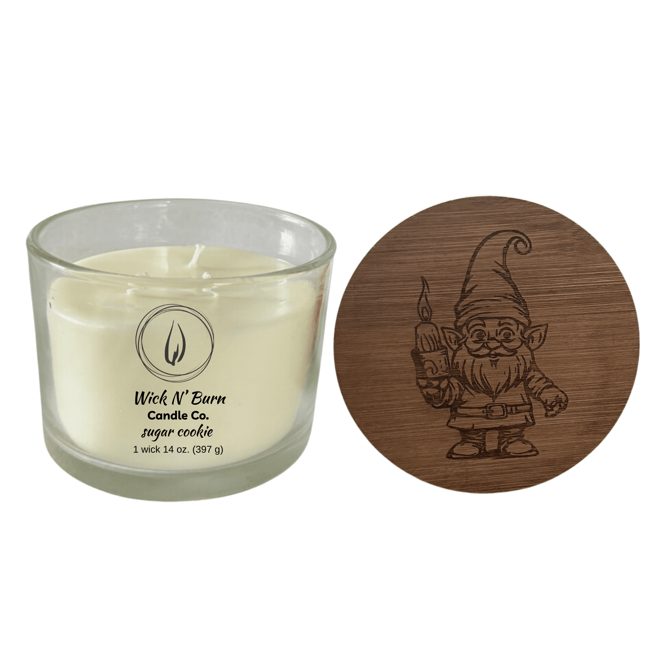 Chef Gnome Sugar Cookie Scented Candle, 14 oz Glass Jar with Engraved ...
