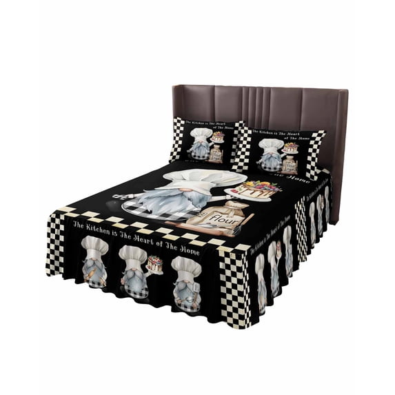 Chef Gnomes Bed Skirt Queen Size 18 Inch Drop, Rustic Black White Paid ...