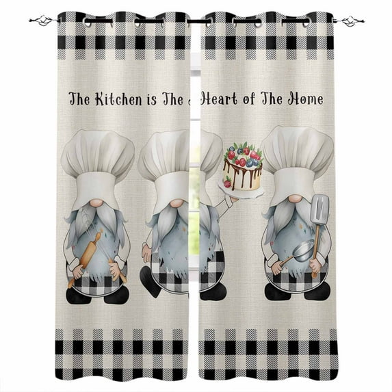 Chef Gnomes Blackout Curtains 84 Inches Long, Black Grey Plaid Cake ...