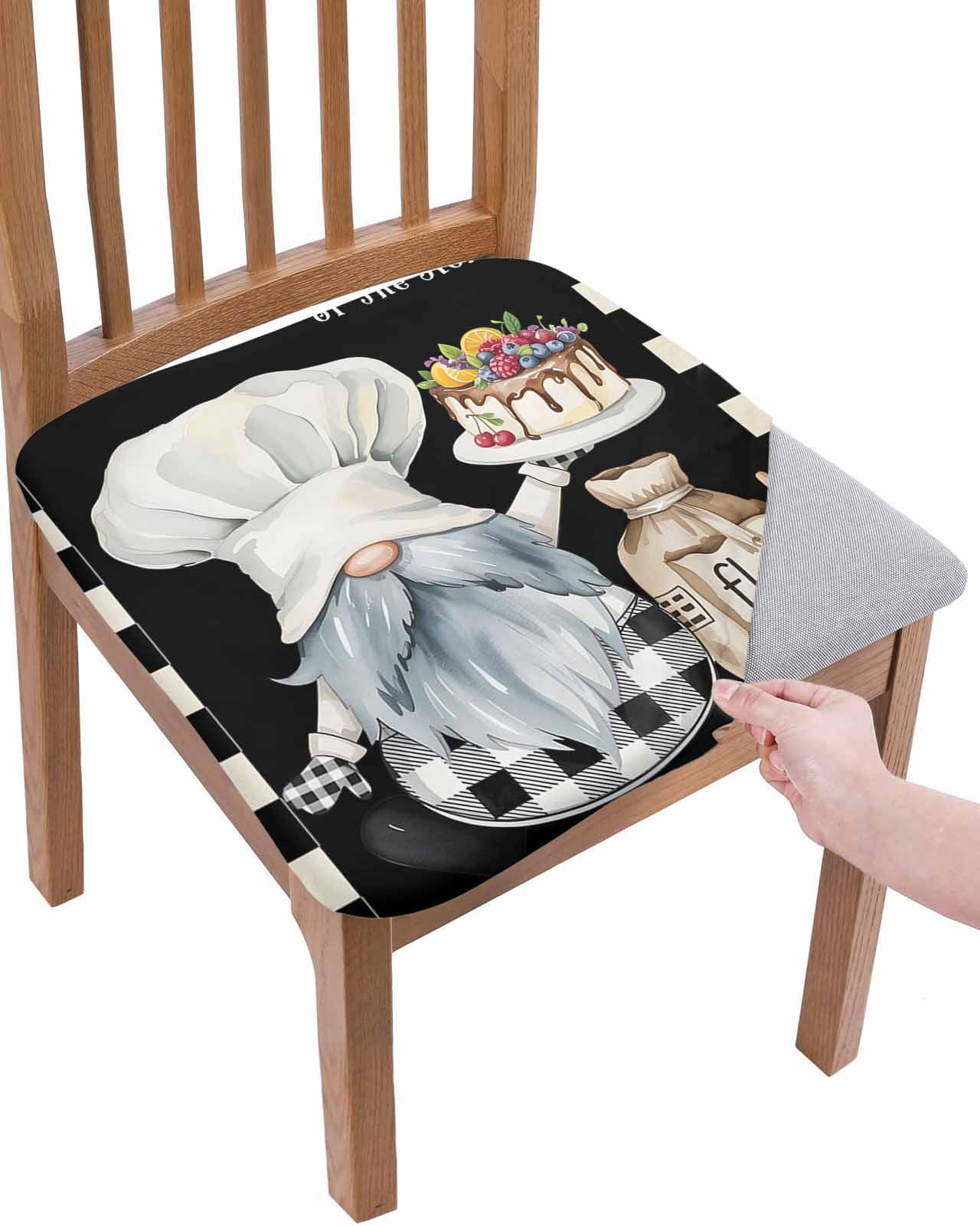 Chef Gnomes Chair Seat Covers for Dining Room Stretch Chair Seat Covers ...
