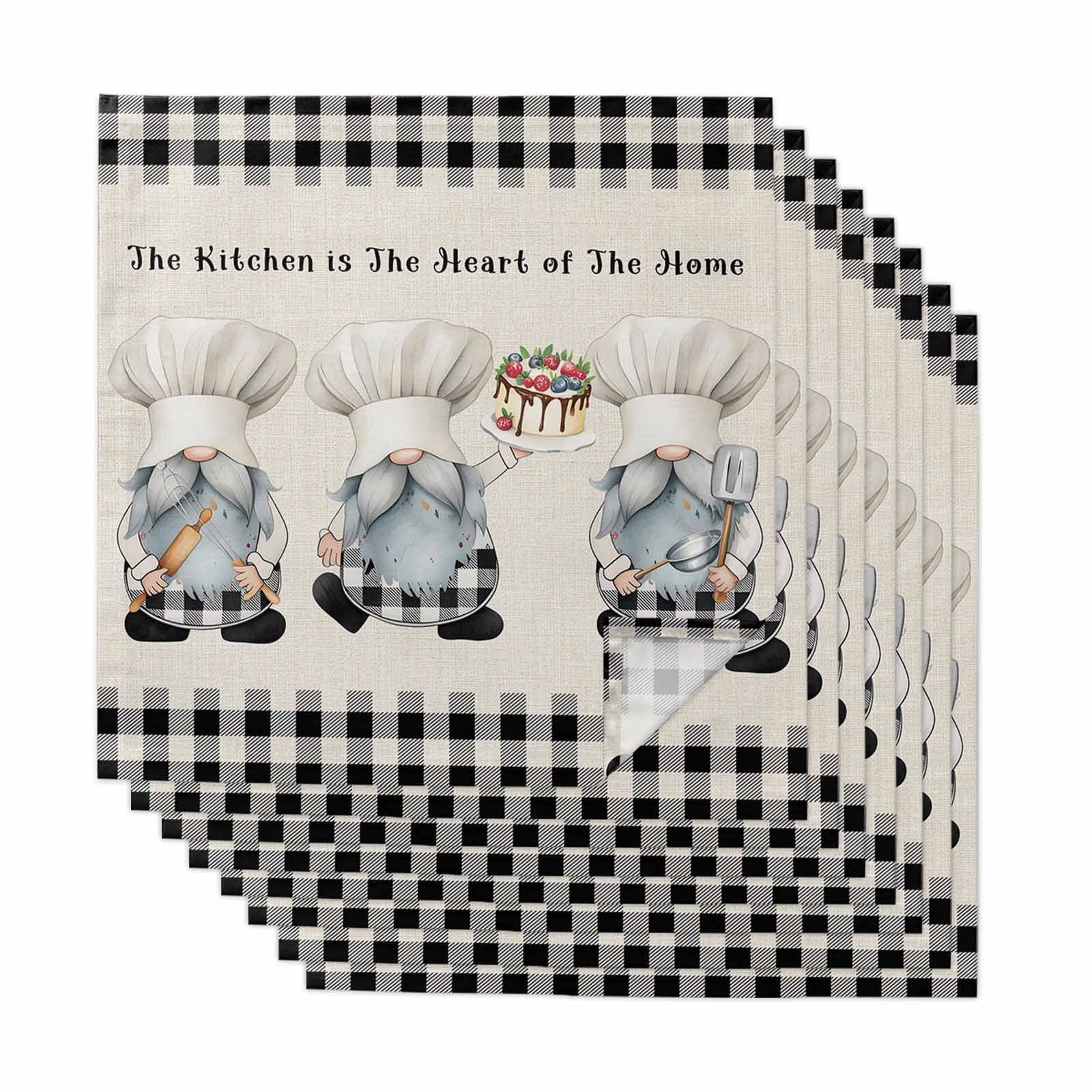 Chef Gnomes Cloth Napkins, Black Grey Plaid Cake Cook Dessert Burlap ...