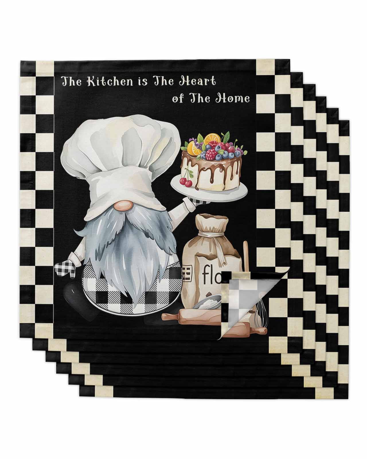 Chef Gnomes Cloth Napkins Set of 6 Reusable Dinner Napkins, Black White ...