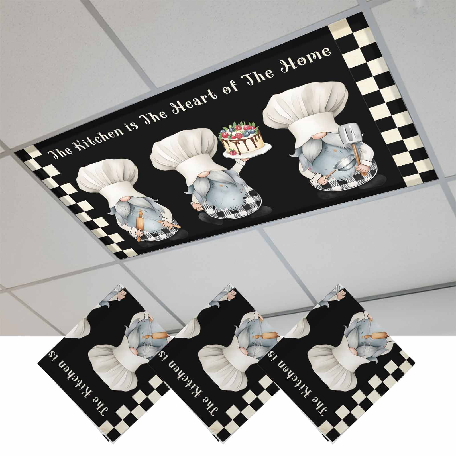 Chef Gnomes Fluorescent Light Covers, Black White Plaid Dessert Maker ...