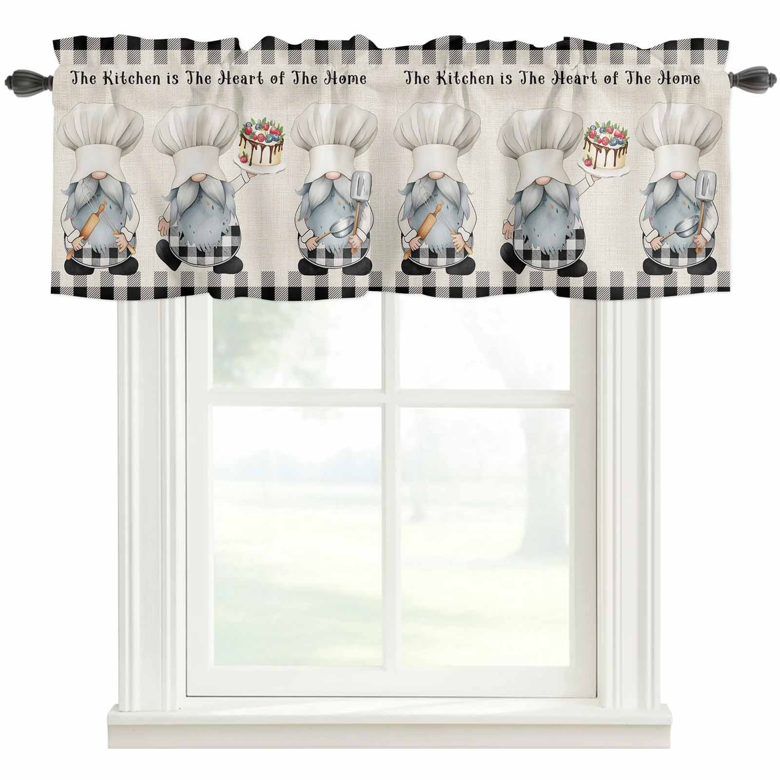 Chef Gnomes Kitchen Valances for Windows, Small Valance Curtains Rod ...
