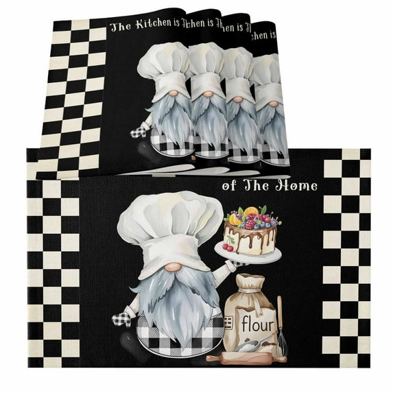 Chef Gnomes Placemats for Dinning Table Set of 4, Black White Plaid ...