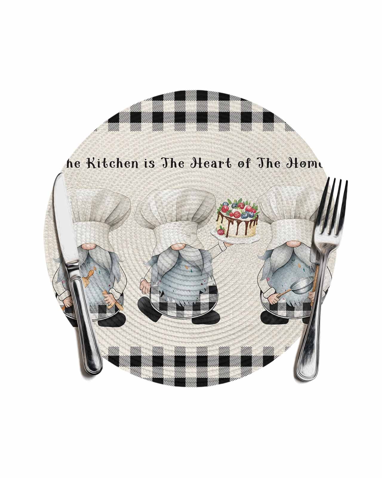 Chef Gnomes Round Placemats for Dinning Tables,Heat-proof Braided Table ...