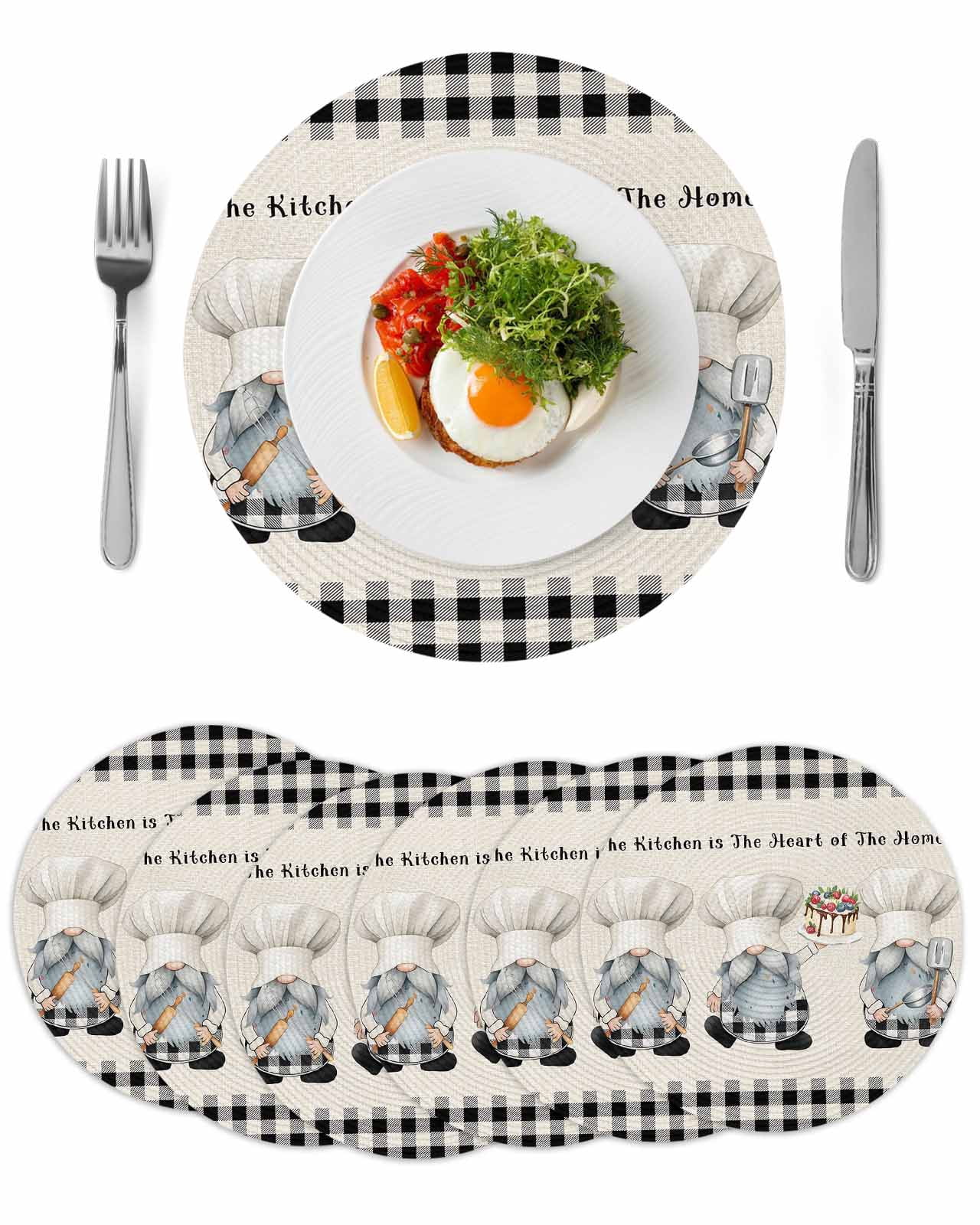 Chef Gnomes Round Placemats Set of 6 for Dinning Tables,Heat-proof ...