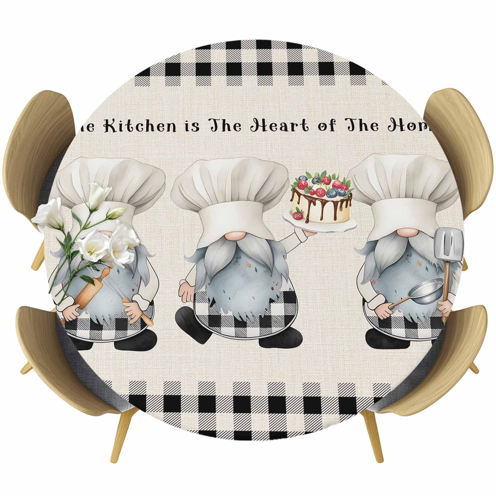 Chef Gnomes Round Tablecloth 55-60 Inch Round Fitted Table Cloth with ...