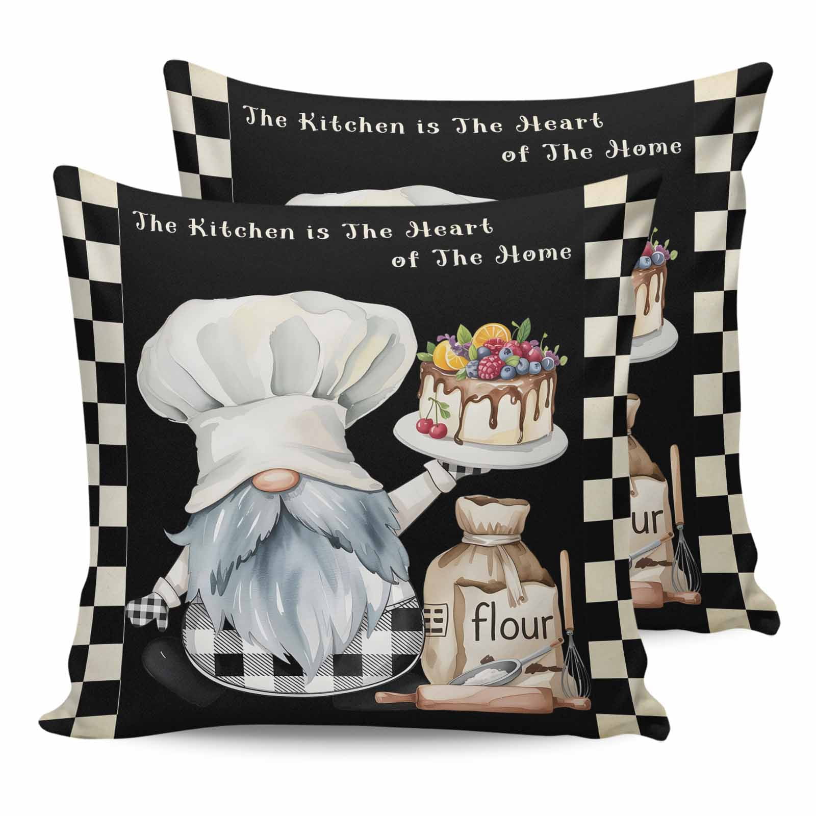 Chef Gnomes Throw Pillows 16x16 Set of 2, Rustic Black White Paid ...