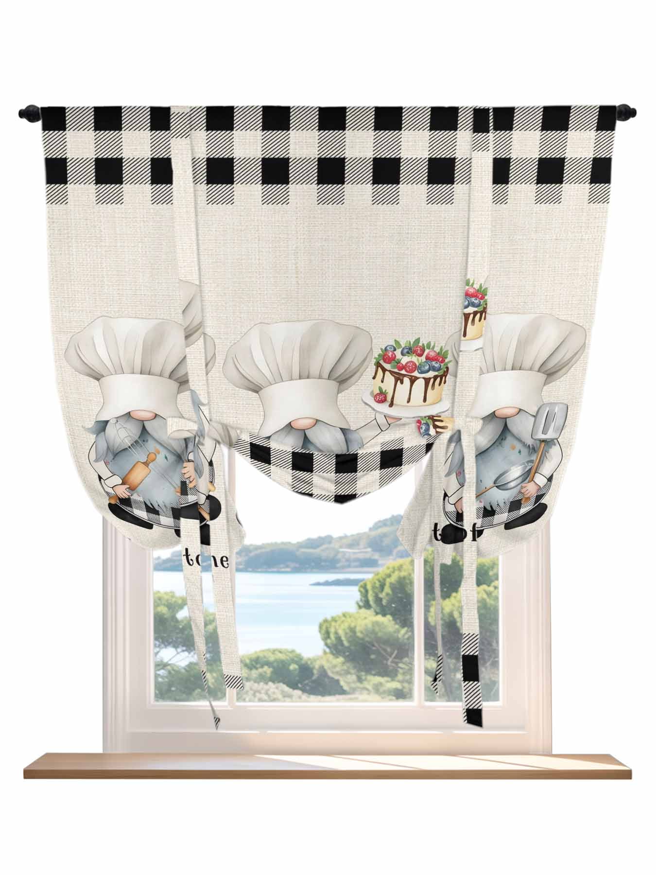 Chef Gnomes Tie Up Curtains for Windows 63 Inch Length Balloon Curtains ...