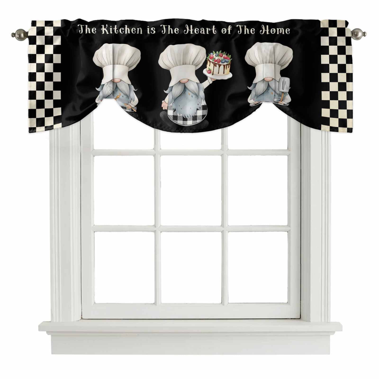 Chef Gnomes Tie Up Valance Curtains for Windows, Kitchen Curtains ...