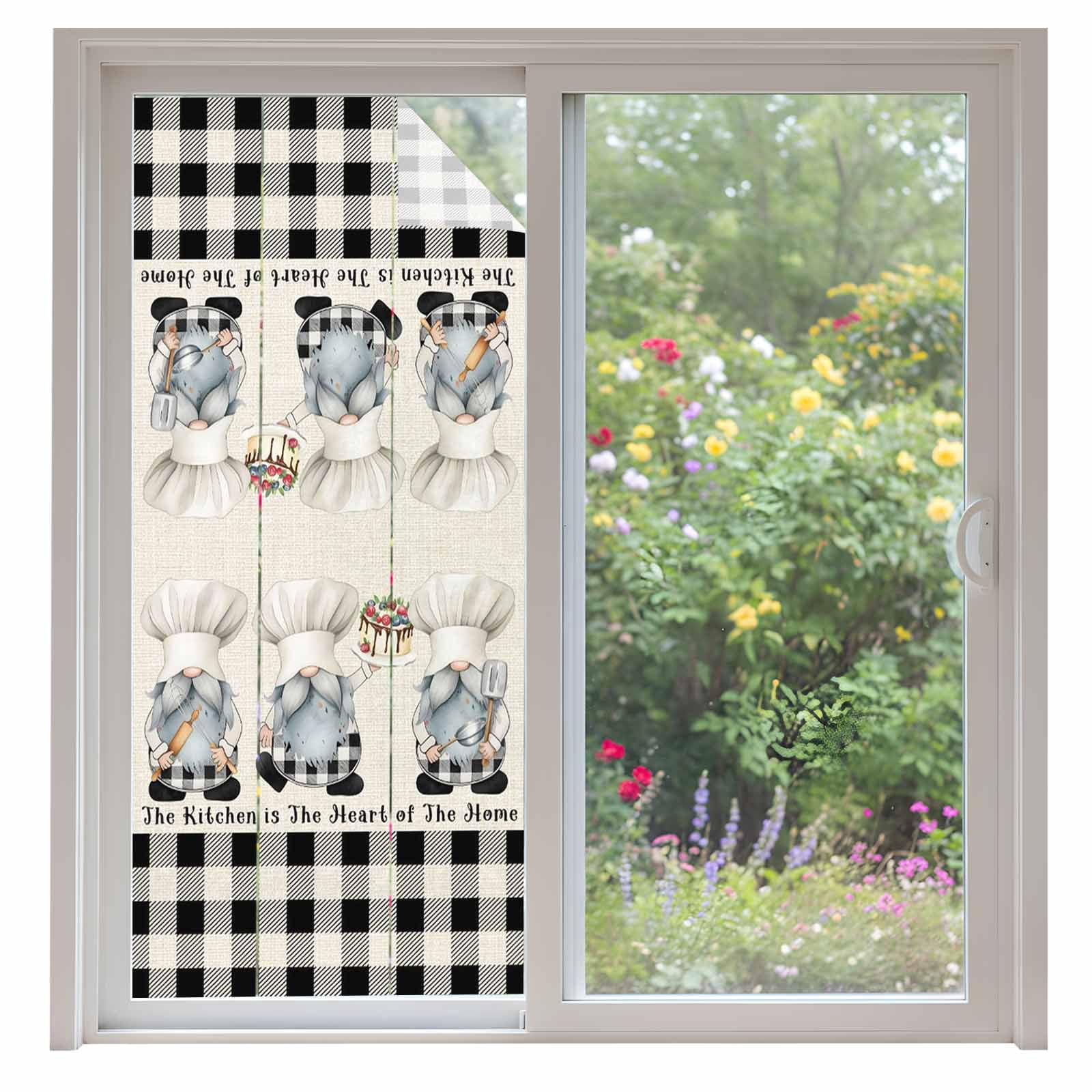 Chef Gnomes Window Privacy Film, Black Grey Plaid Cake Cook Dessert ...