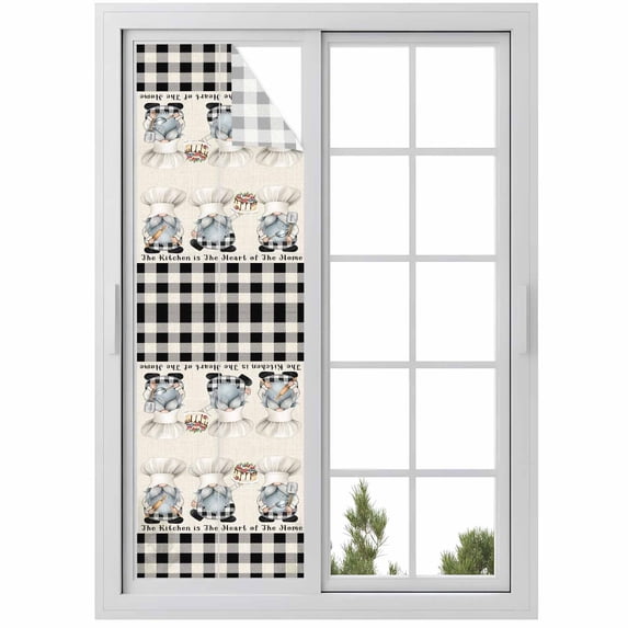 Chef Gnomes Window Privacy Film, Black Grey Plaid Cake Cook Dessert ...