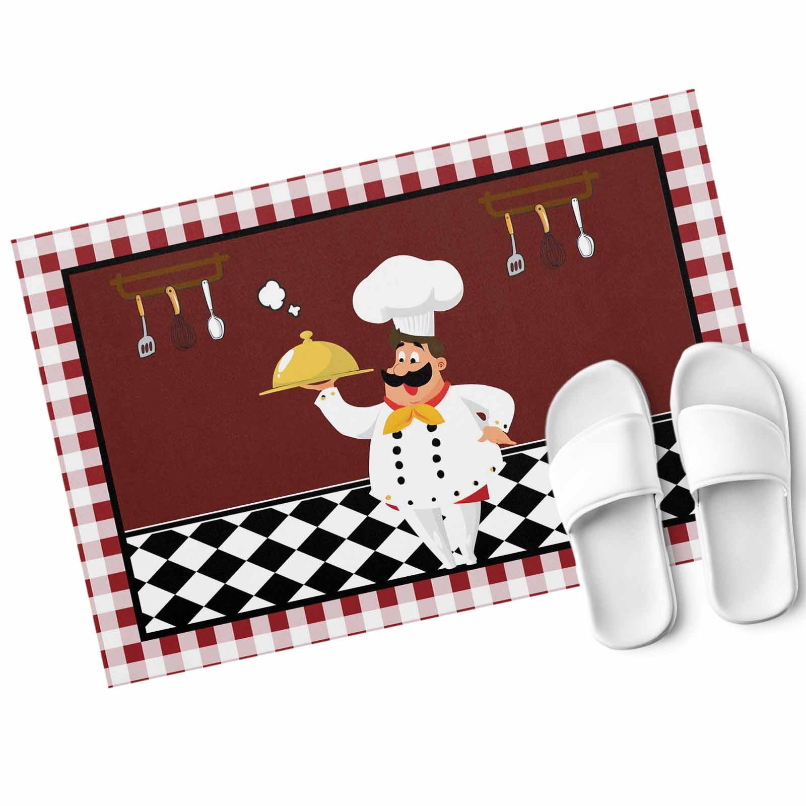 Chef Gourmet Door Mat Red Plaid Kitchen Vintage Farmhouse Non Slip ...
