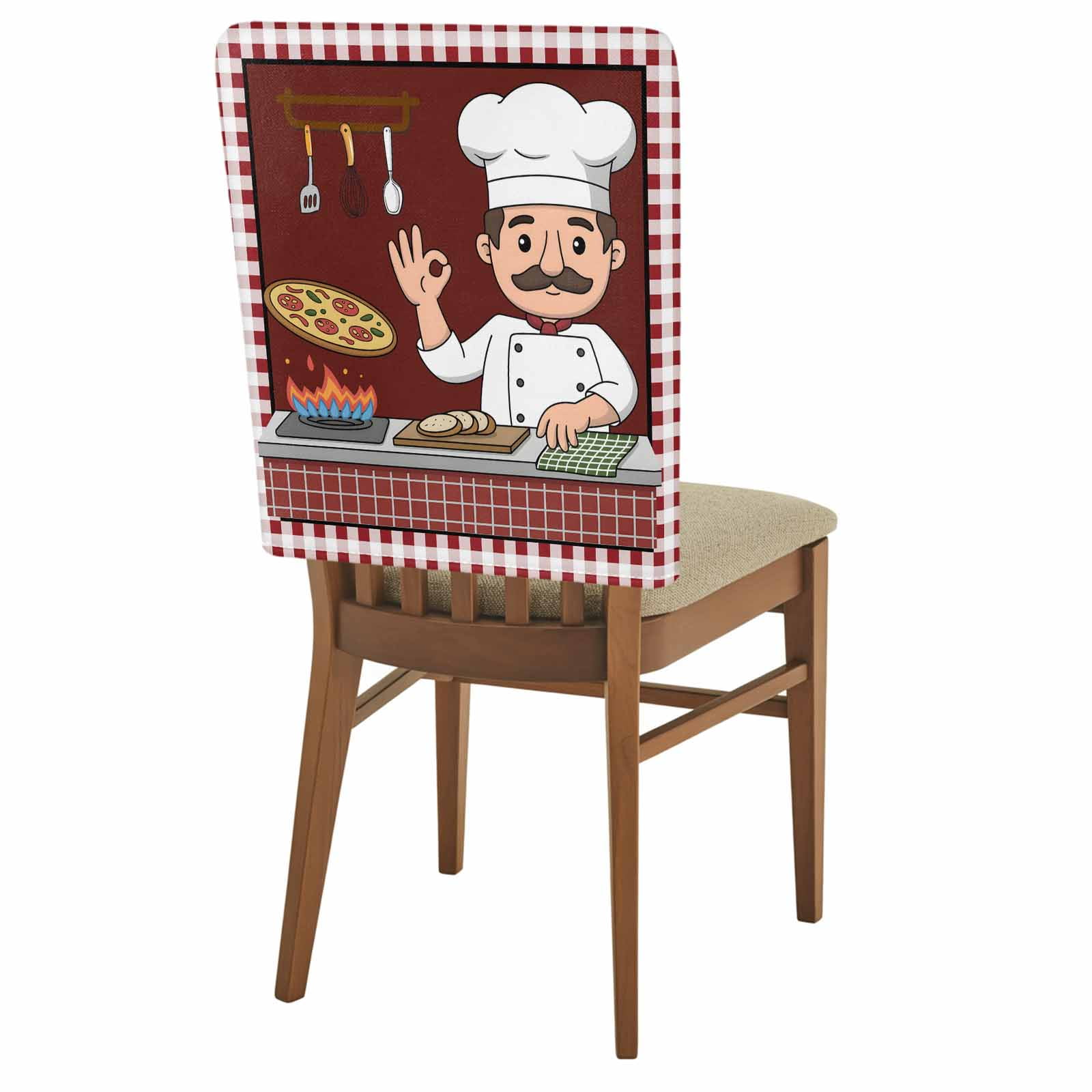 Chef Gourmet Kitchen Chair Back Covers Set of 8, Knife And Fork Red ...