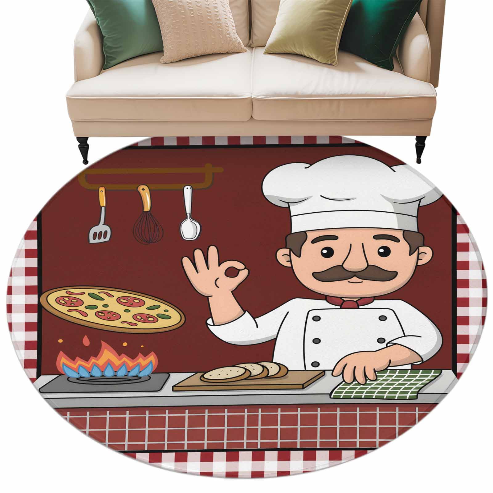 Chef Gourmet Kitchen Washable Area Rug 5 ft Knife And Fork Red Plaid ...