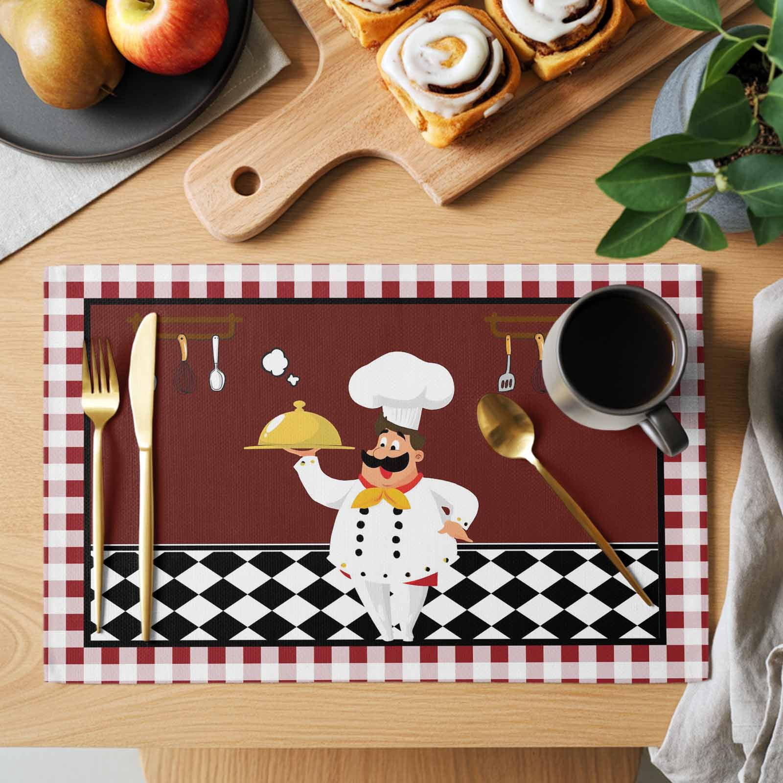 Chef Gourmet Placemats Set of 6, Red Plaid Kitchen Vintage Farmhouse ...