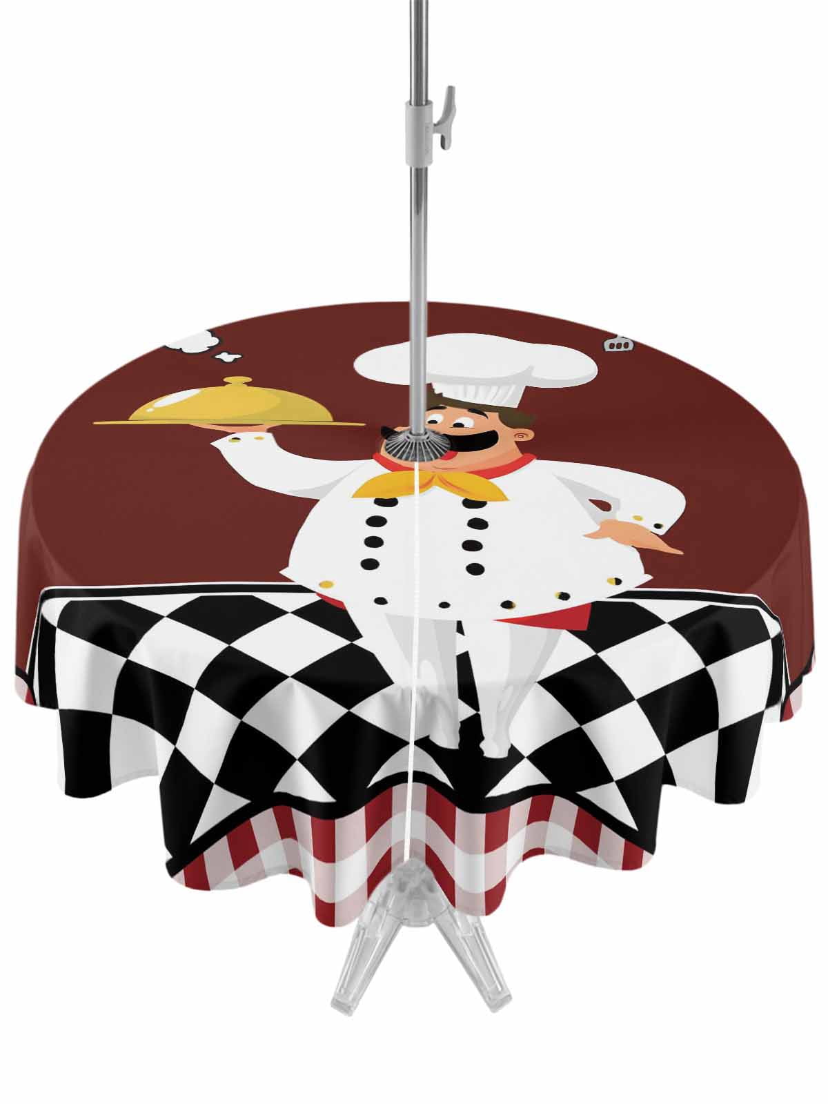 Chef Gourmet Round Outdoor Tablecloth with Umbrella Hole Red Plaid ...