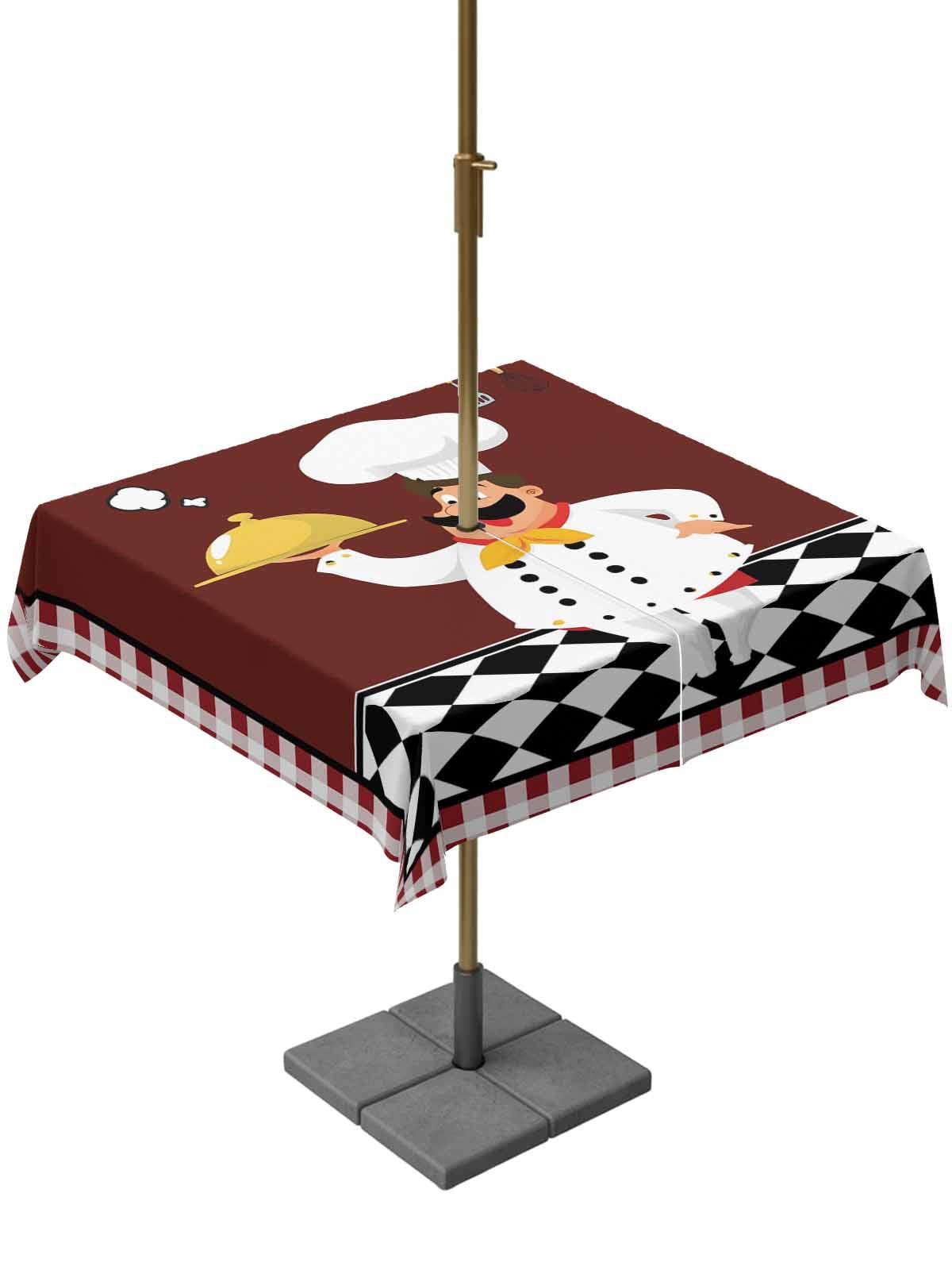 Chef Gourmet Square Outdoor Tablecloth with Umbrella Hole Red Plaid ...