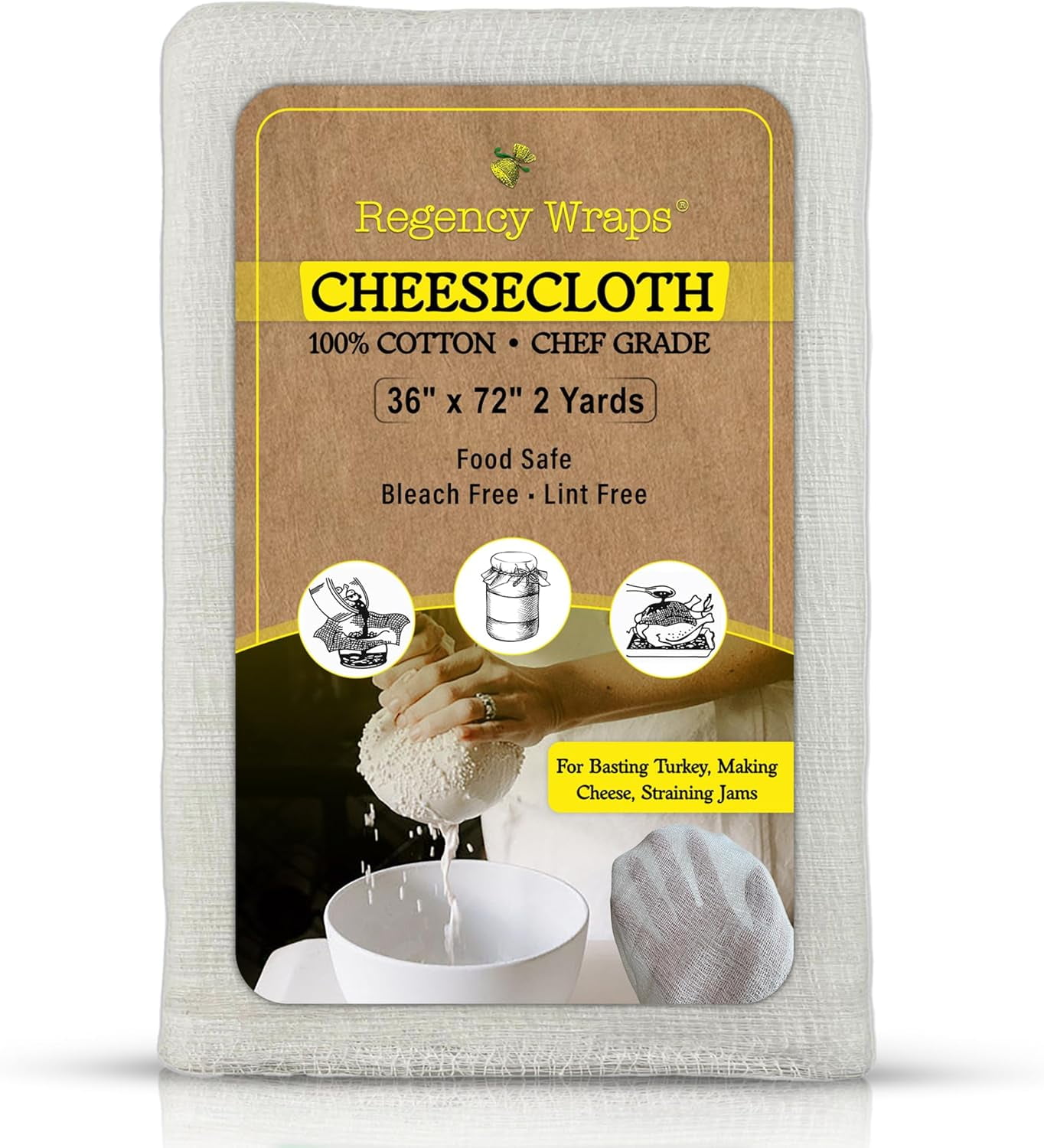 Chef-Grade 100% Cotton Cheese Cloth 36"X72" (2yds), Bleach & Dye Free ...