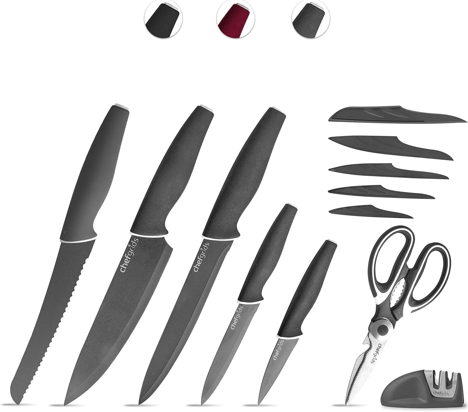 Chef Grids Super Grip Knife Set with Knife covers, Multi-Purpose ...