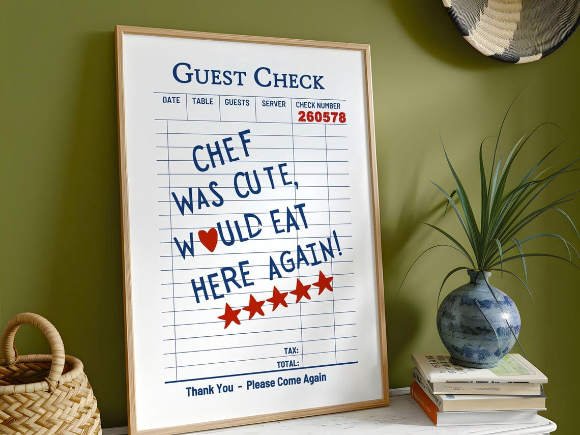 Chef Guest Check Style Illustration Whimsical Kitchen Wall Art ...