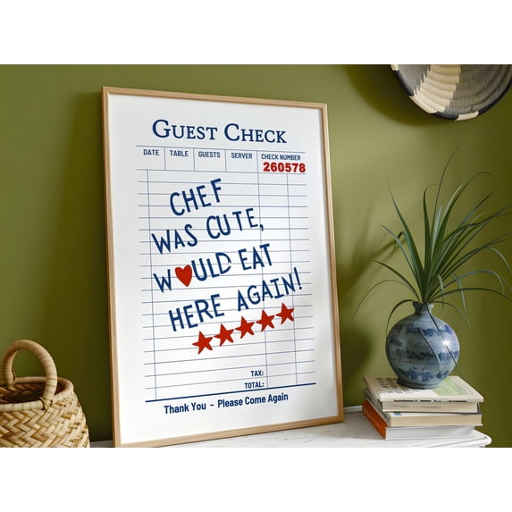 Chef Guest Check Style Illustration Whimsical Kitchen Wall Art ...