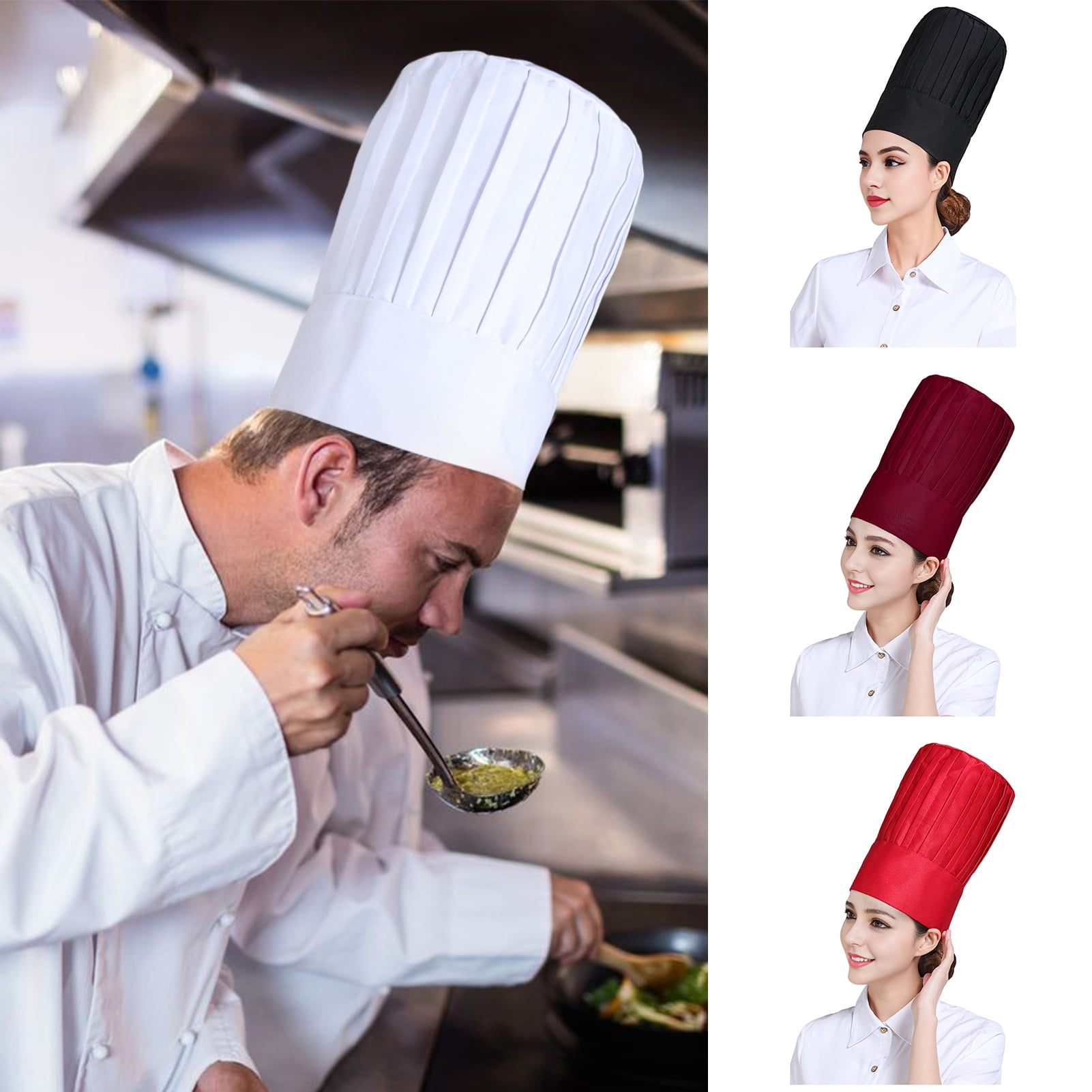 Chef Hat Adjustable Elastic Adult Baker Cooking Cap Soft Breathable ...
