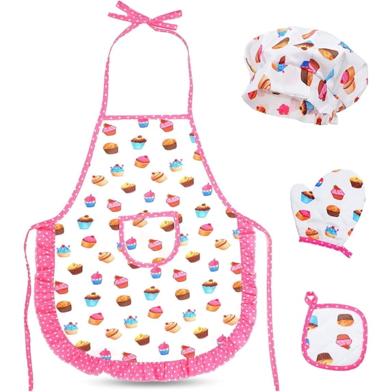 Chef Hat and Apron Set for Kids, Pink Sweet Cake Cooking Apron, Kids ...