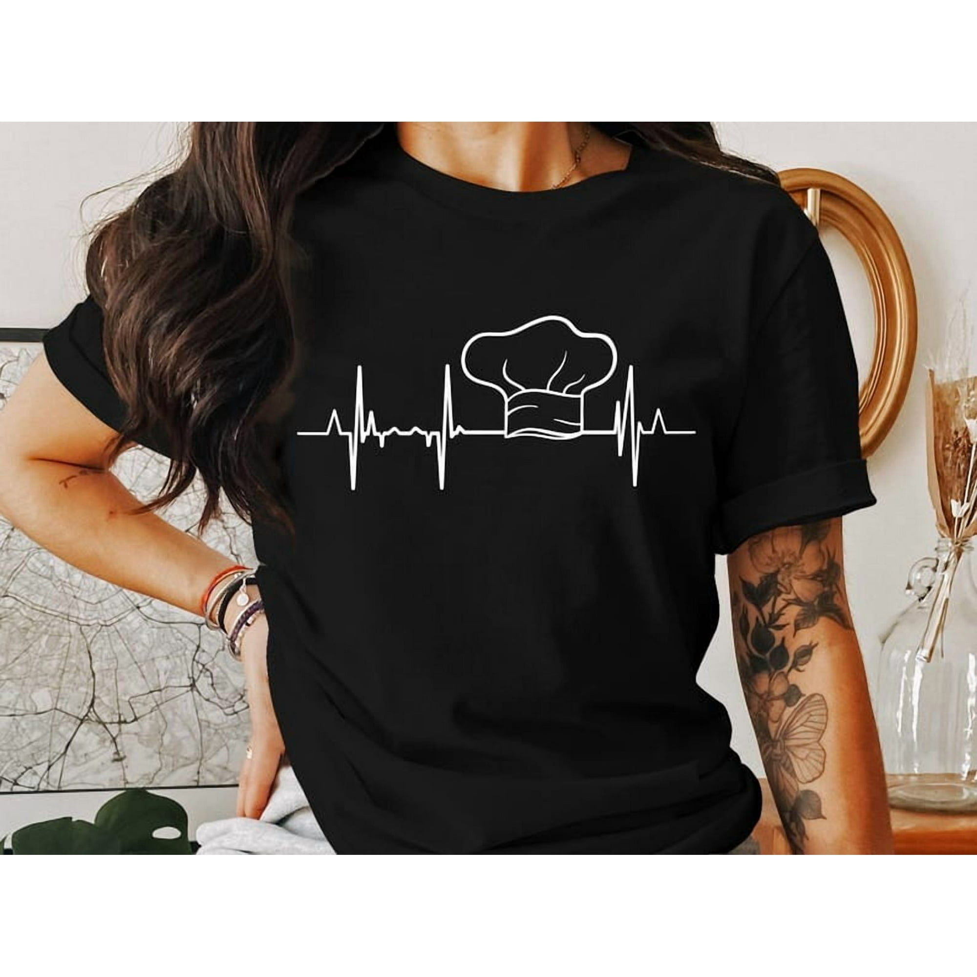 Chef Hat Heartbeat T-Shirt, Culinary Love Tee, Cooking Passion Shirt ...