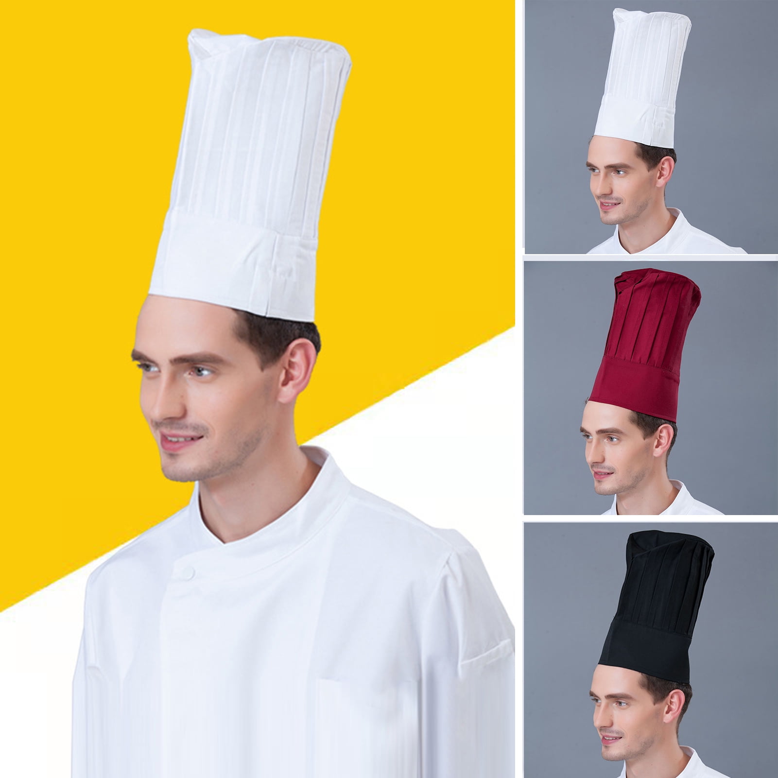 Chef Hat Unisex Kitchen Hat Hotel Restaurant Cook Cap Pleated Design ...