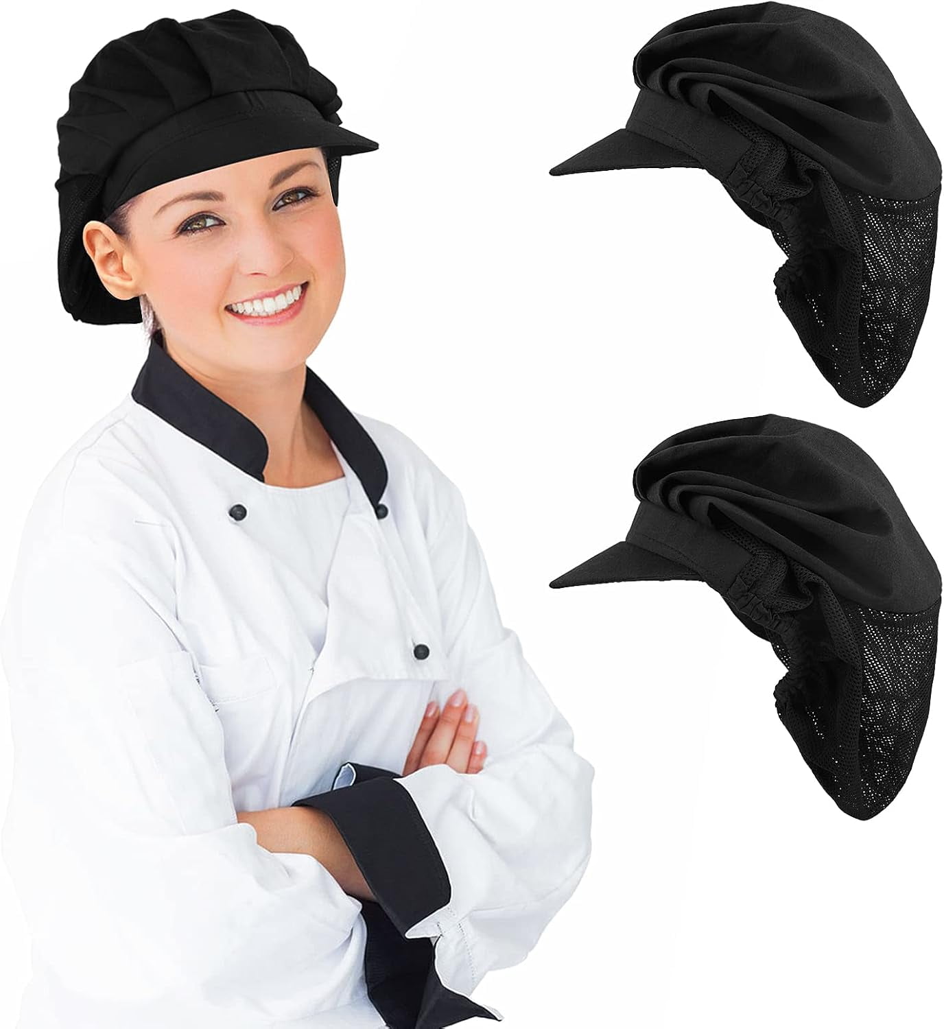 FSSSS Chef Hats, Adjustable Breathable Mesh Caps with Brim, Black, 20. ...