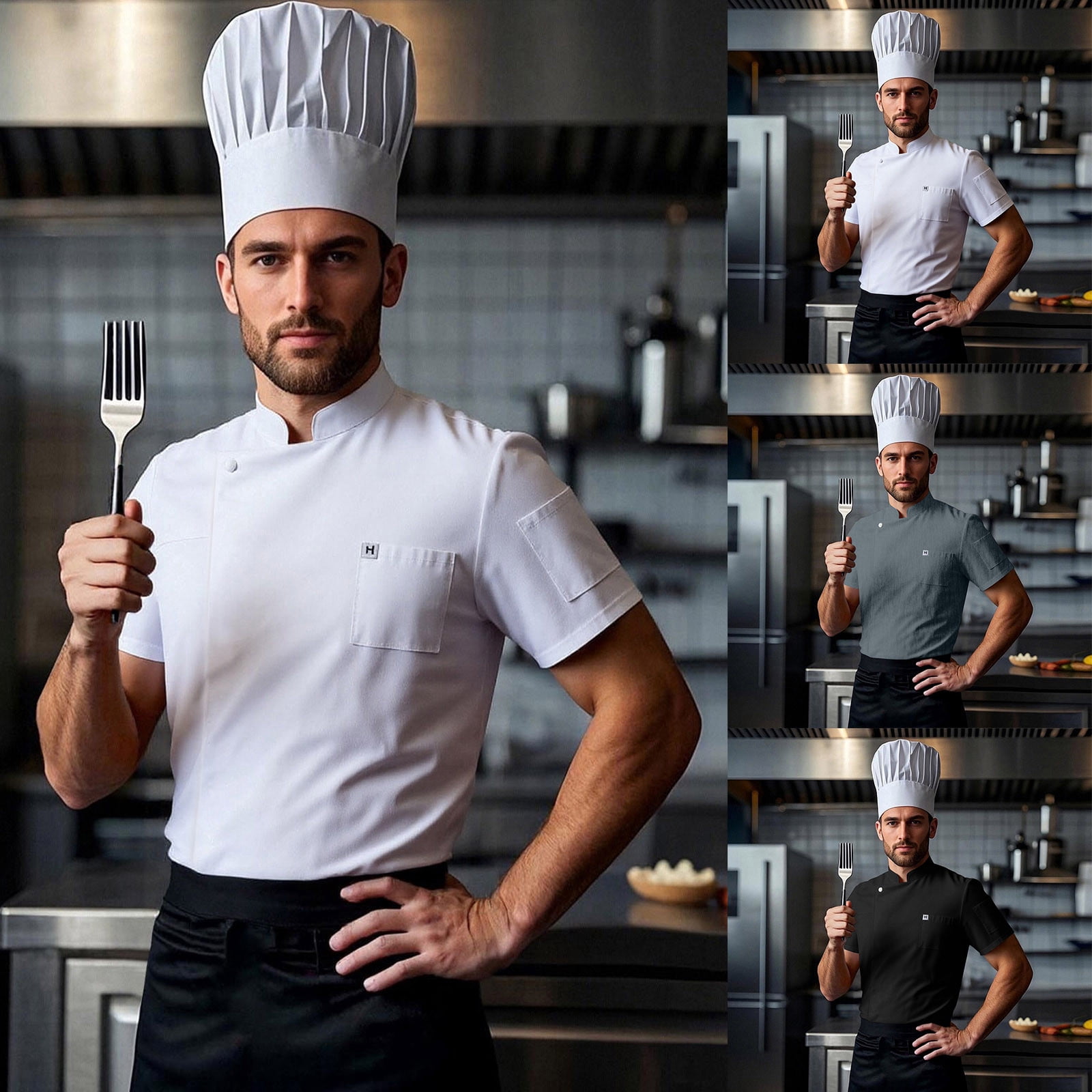 Chef Jacket Mens Hotel Restaurant Canteen Cake Shop Work Wear Men's ...