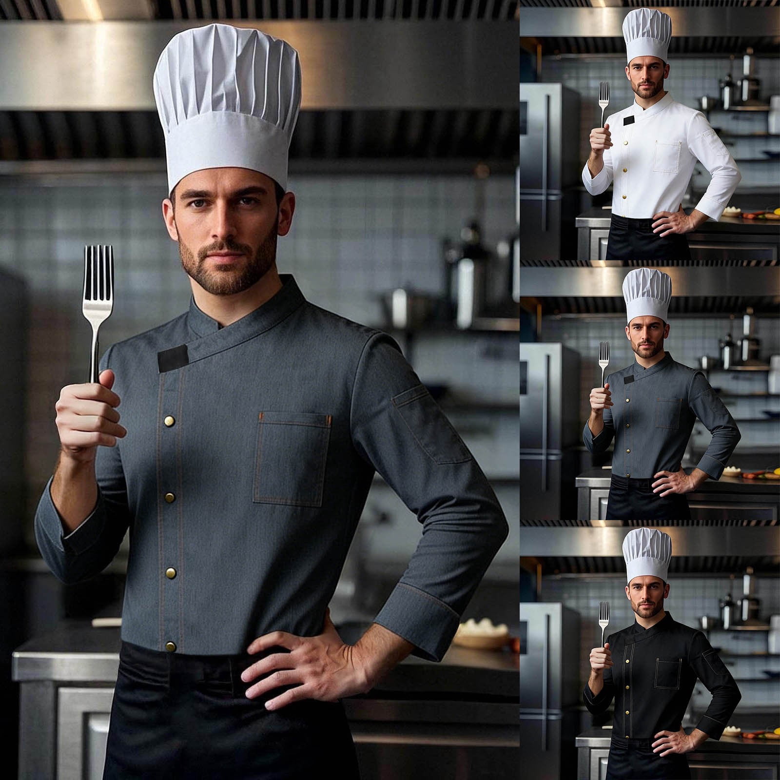 Chef Jacket Mens Restaurant Kitchen Cooking Chef Uniform Men's Spring ...